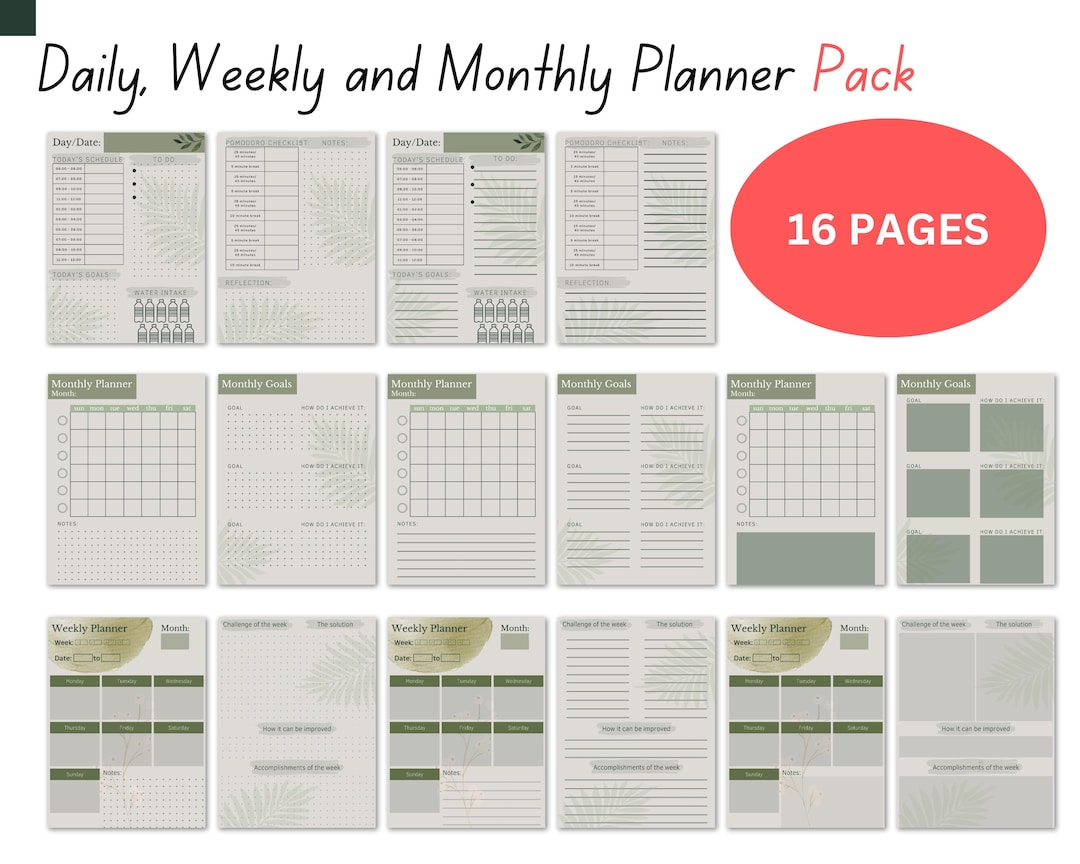 ADHD Digital Planner Green, Undated Printable Organizer, Daily Weekly ...