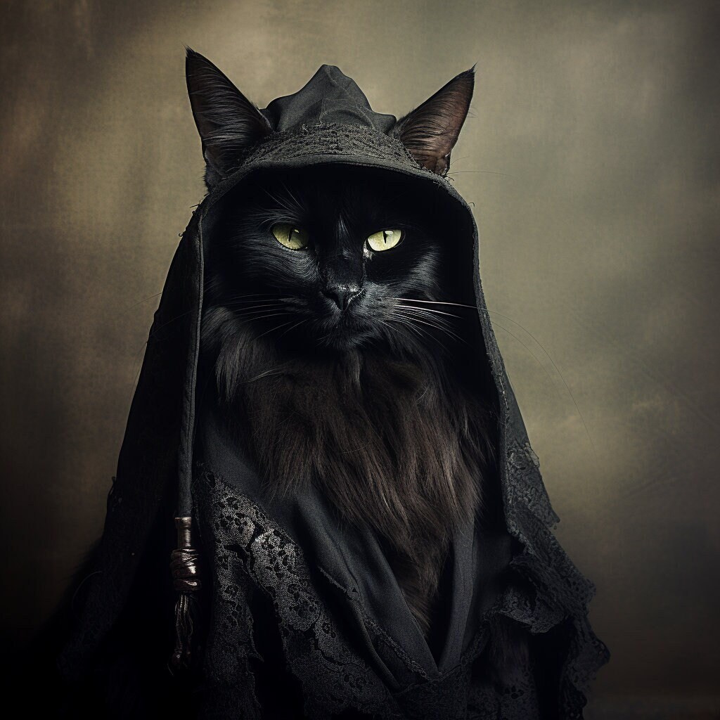 Vintage Cat Wall Art Print, Gothic Gentleman Black Cat Painting ...