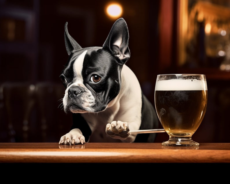 Dog Wall Art, Funny Drunk Dog in Bar, Dog Drinking Beer, Grumpy Dog in ...
