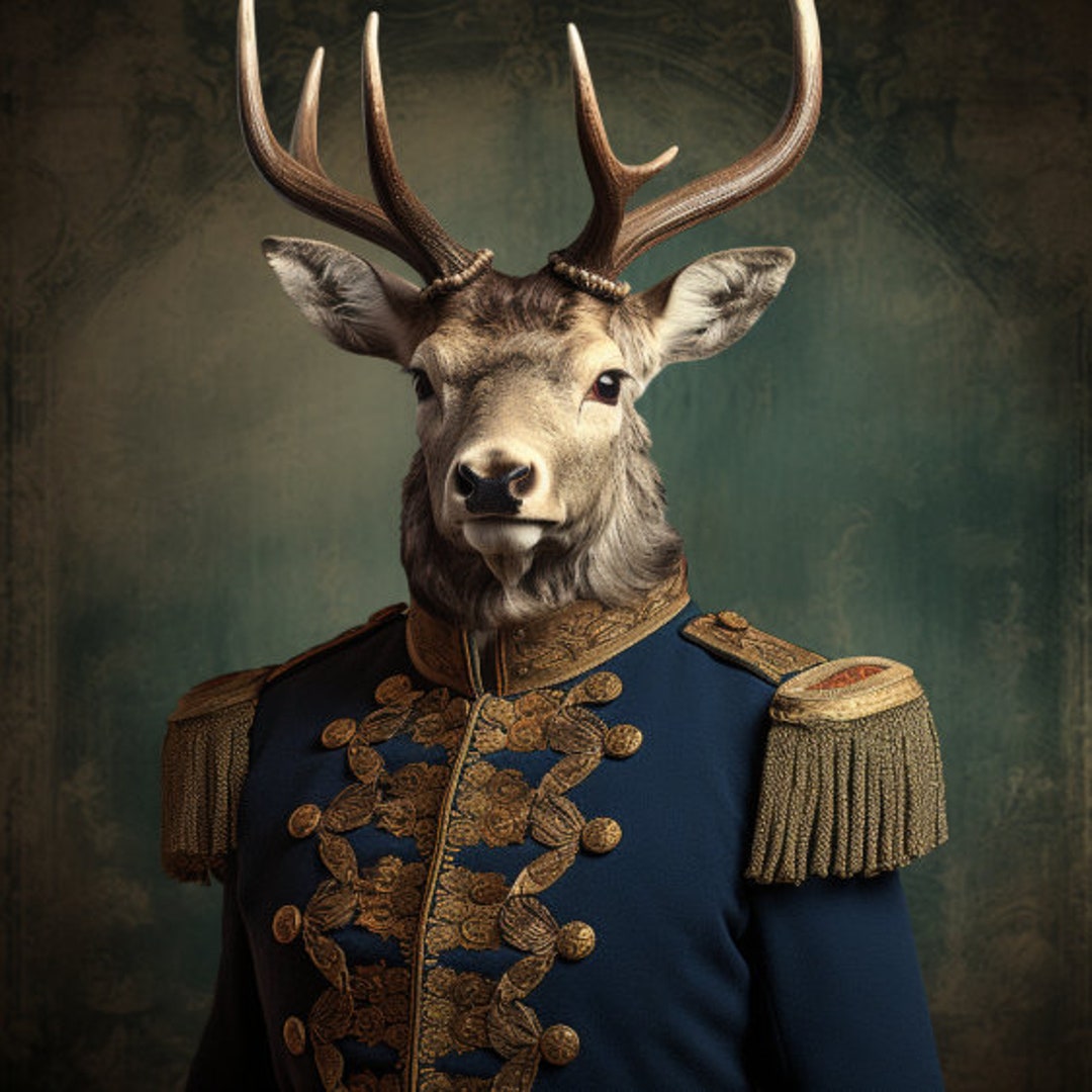 Vintage Renaissance Military Painting Deer Stag Poster, Home Decor, Red ...
