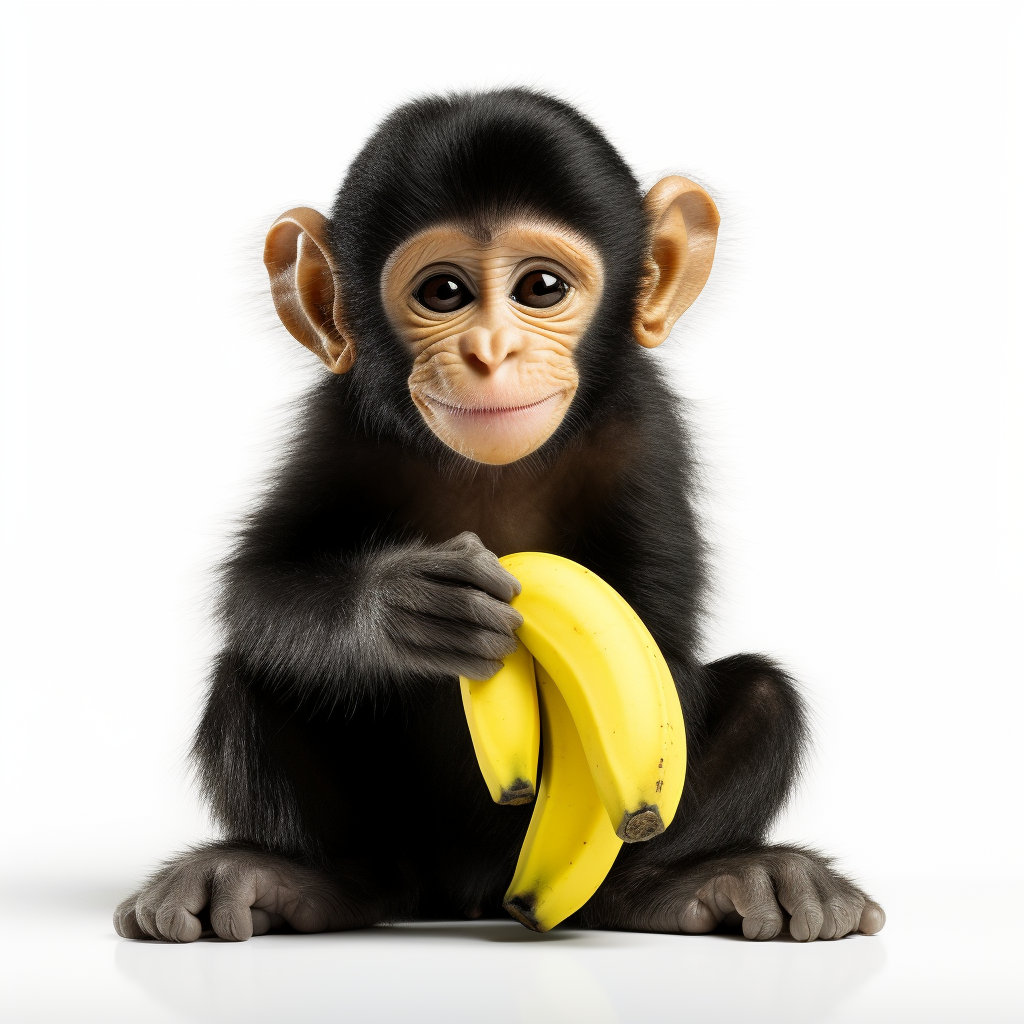 Baby Chimpanzee Eating Banana