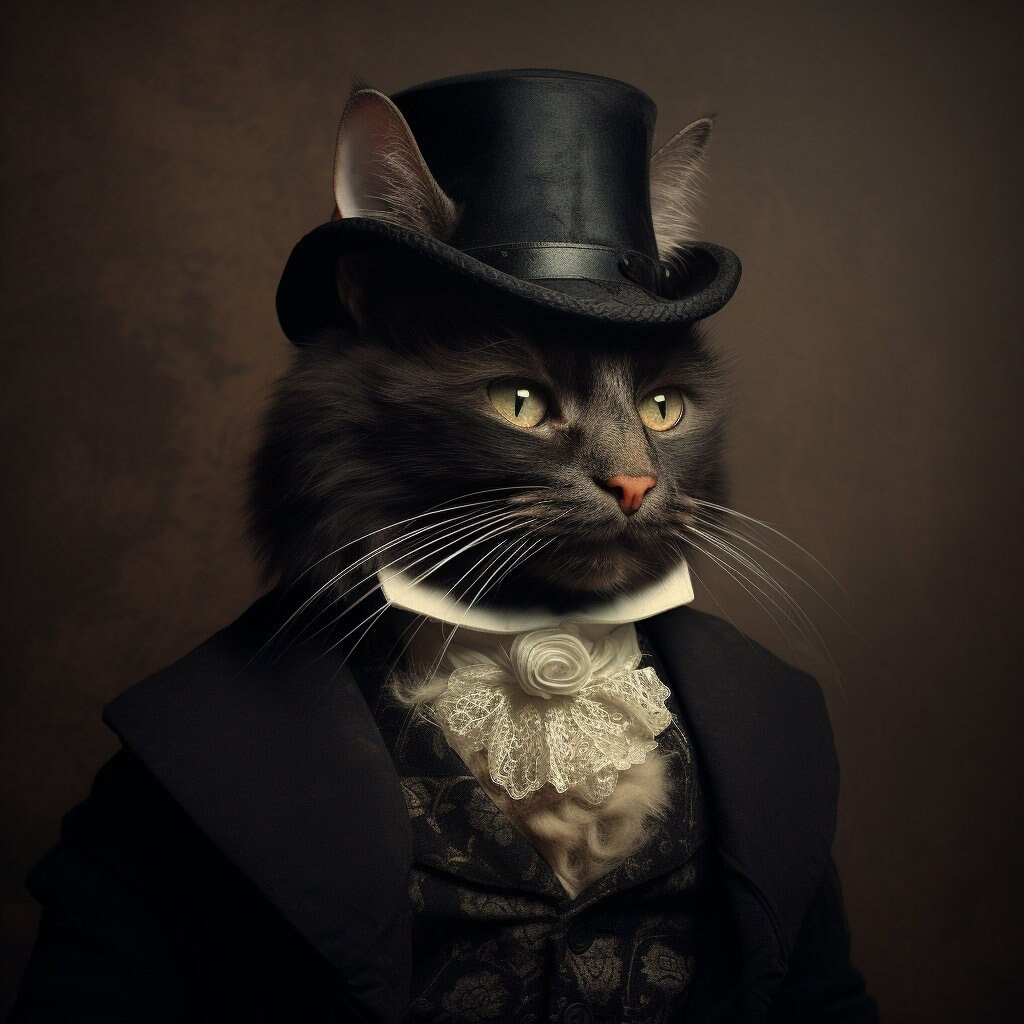 Vintage Cat Wall Art Print, Gothic Gentleman Black Cat Painting ...