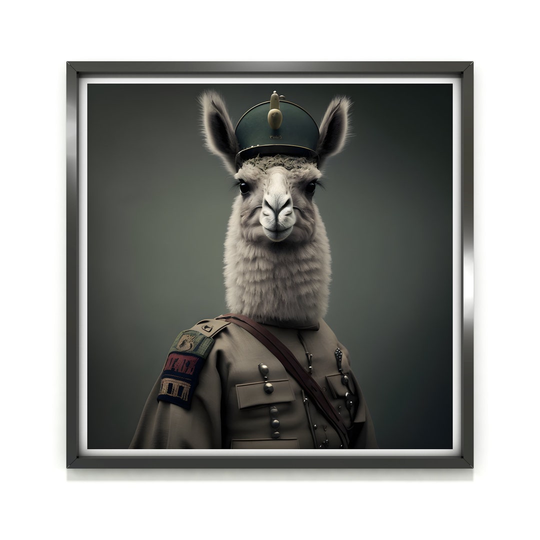 Vintage Llama Wearing Military Uniform Wall Art Print, Llama Painting ...