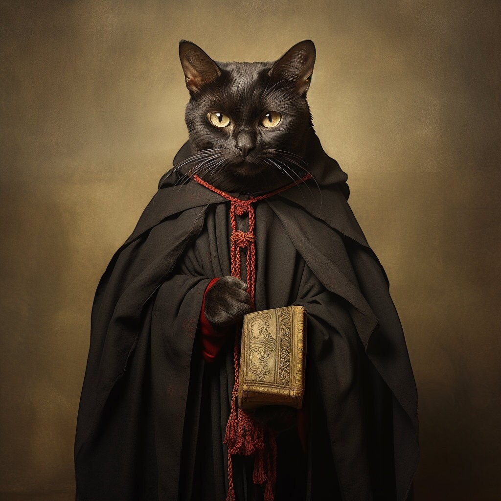 Vintage Cat Wall Art Print, Cat Gothic Painting, Historical Cat, Animal ...