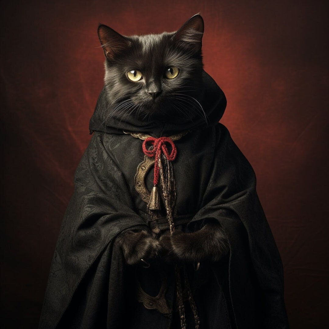 Vintage Cat Wall Art Print, Cat Gothic Painting, Historical Cat, Animal ...