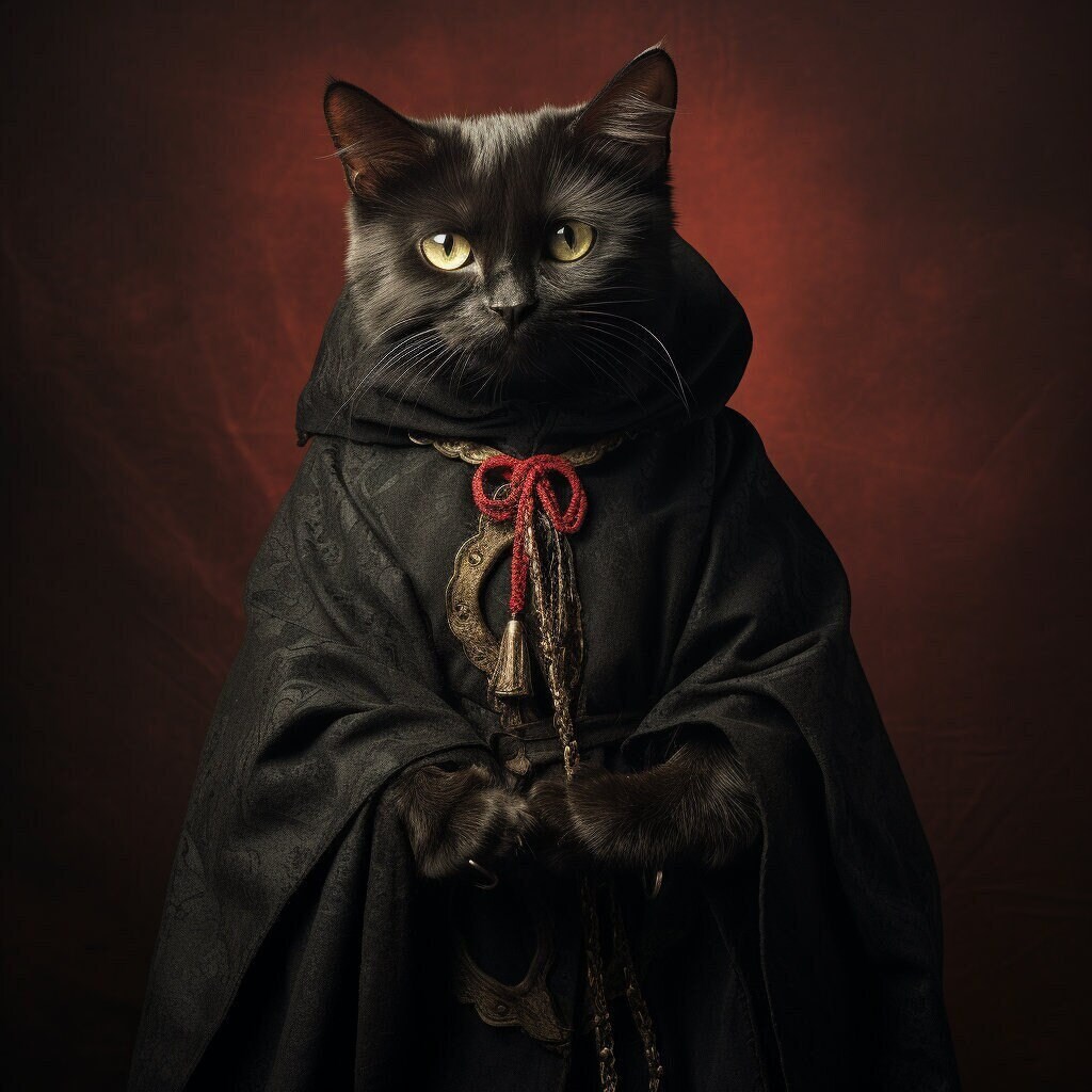 Vintage Cat Wall Art Print, Cat Gothic Painting, Historical Cat, Animal ...