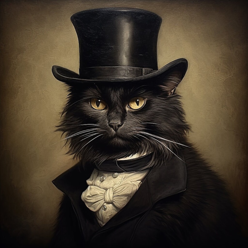 Vintage Cat Wall Art Print, Gothic Gentleman Black Cat Painting ...