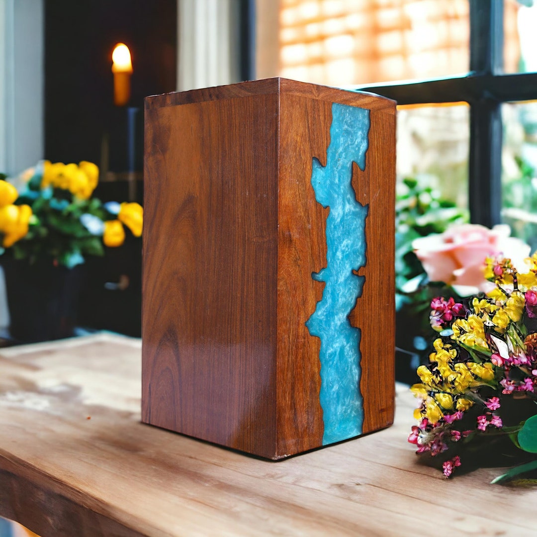 Beautiful Indian Rosewood Brick Wall Urn With Resin Epoxy Cremation Urn ...