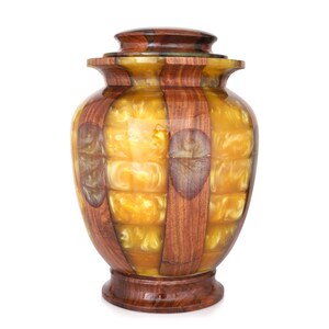 Yellow Epoxy and Rosewood Cremation Urn for Human Ashes Adult, Burial ...