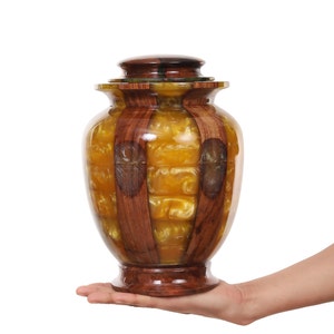 Yellow Epoxy and Rosewood Cremation Urn for Human Ashes Adult, Burial ...