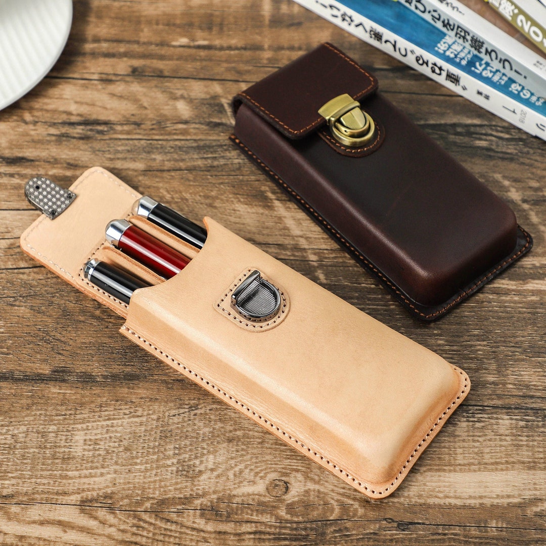 Handmade Leather Fountain Pen Case, Genuine Leather Pen Holder, Leather ...
