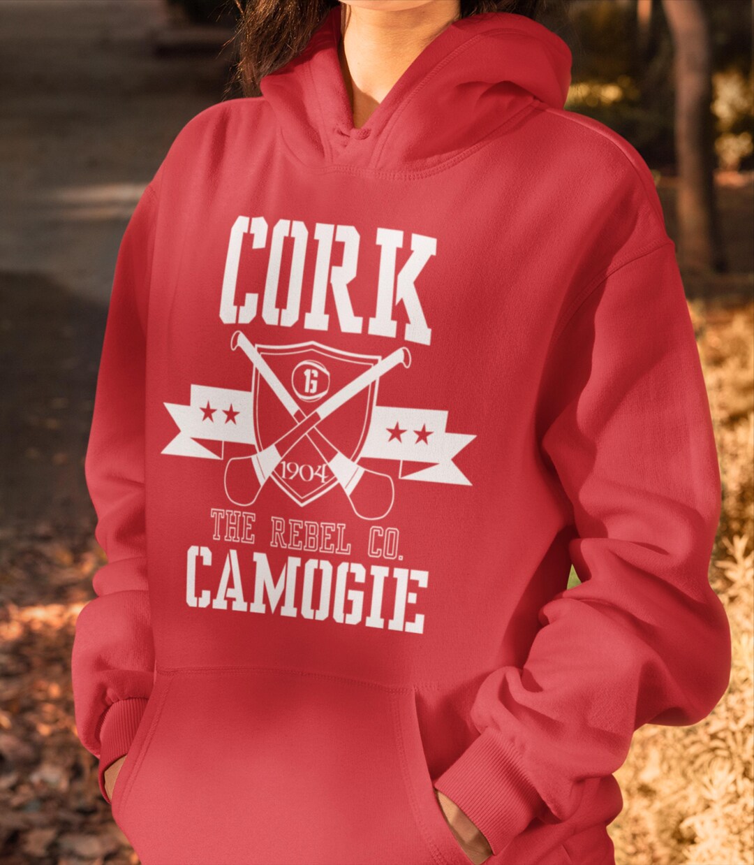 Cork Camogie Shield With Crossed Hurls Hoodie - GAA - Gaelic Games ...