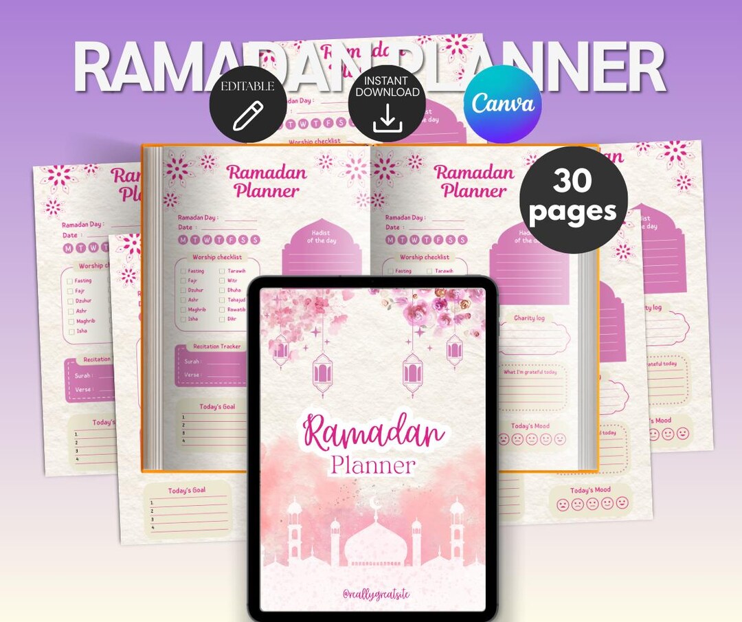 2026 Digital Ramadan Daily Pink Planner, Editable Canva Islamic ...