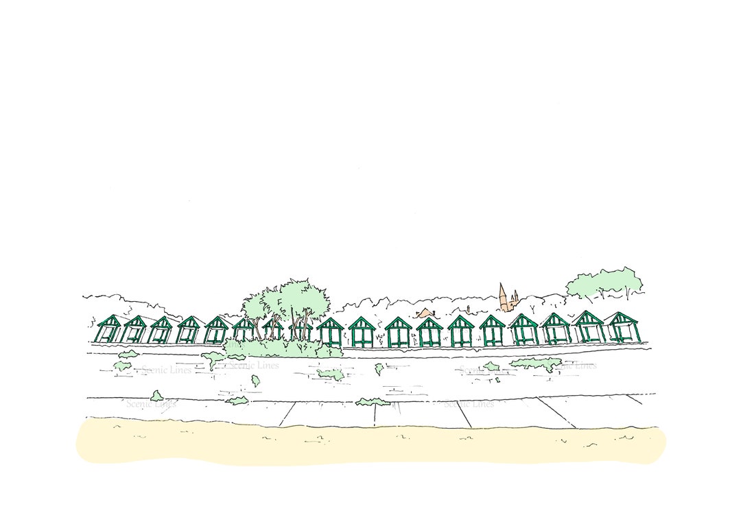 Langland Bay Beach Huts | Line Drawing | Pen and Ink | Gower Print ...