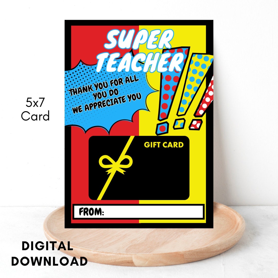 Super Teacher, Teacher Appreciation Card, Gift Card Holder, Instant ...