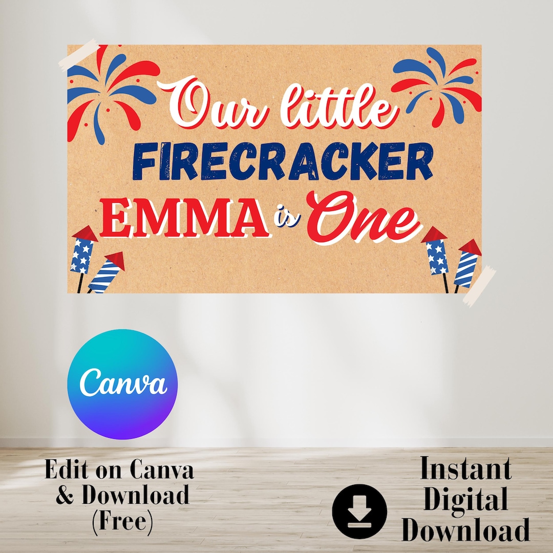 Our Little Firecracker Birthday Banner Template, 4th of July Birthday ...