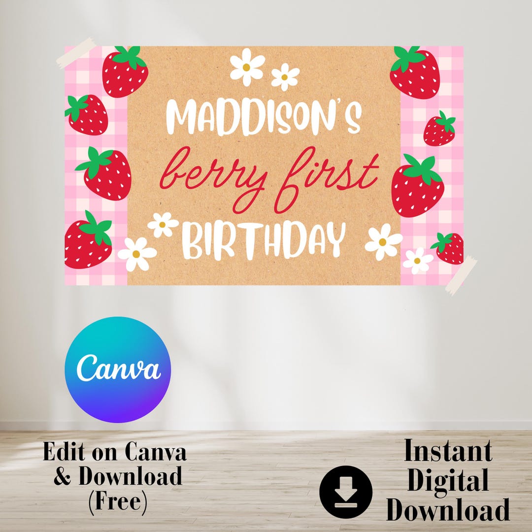 Berry First Birthday Banner Template, Digital Download, Editable First ...