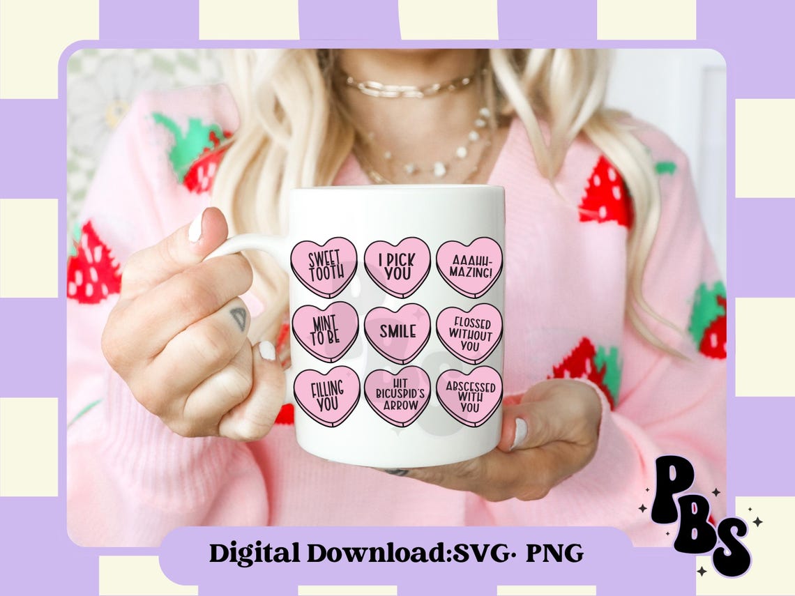 Dental Conversation Hearts Pastel Pink|svg| PNG | Dental| Dentist |rdh ...