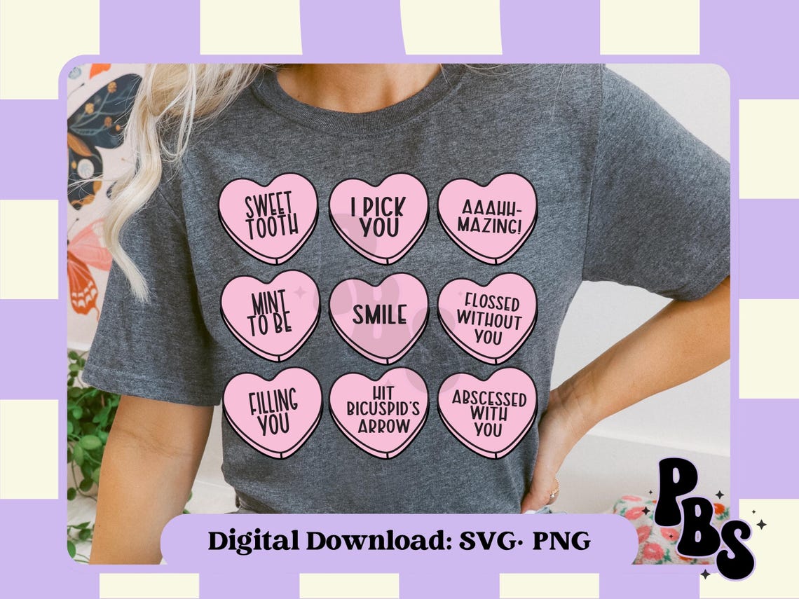 Dental Conversation Hearts Pastel Pink|svg| PNG | Dental| Dentist |rdh ...