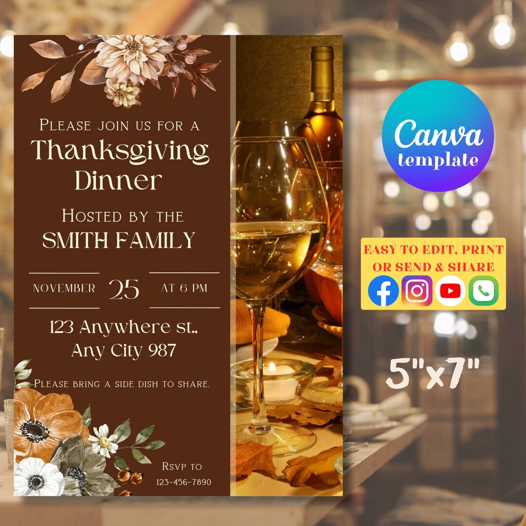 Thanksgiving Dinner Invitation Thanksgiving Invite Printable - Etsy