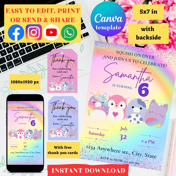 Squishy Party Invitation - Etsy