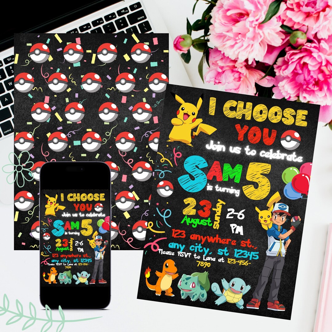 Pokemon Digital Invitation Canva Template Editable Digital - Etsy
