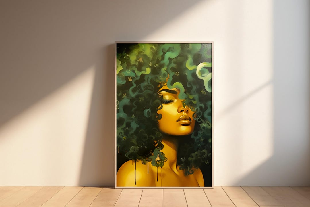 Ethereal Black Woman Art Print: Green & Gold Afrocentric Goddess (PDF ...
