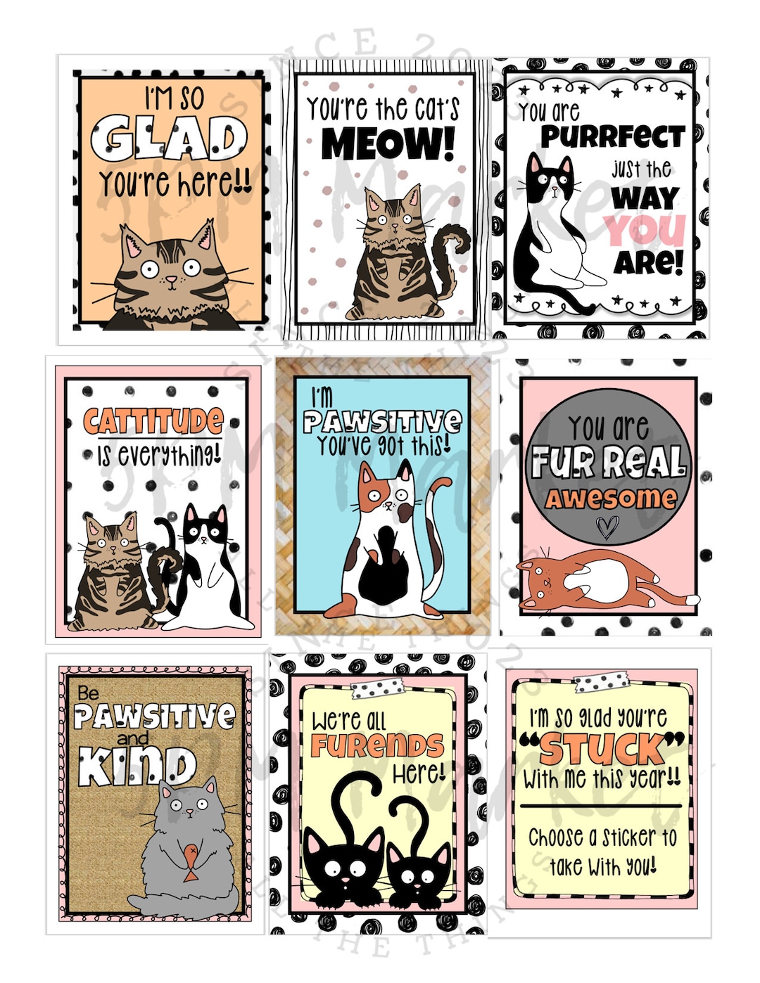 Positive Pun Cat Posters Classroom Decor Funny, Trendy, Cute, 9 PDF ...