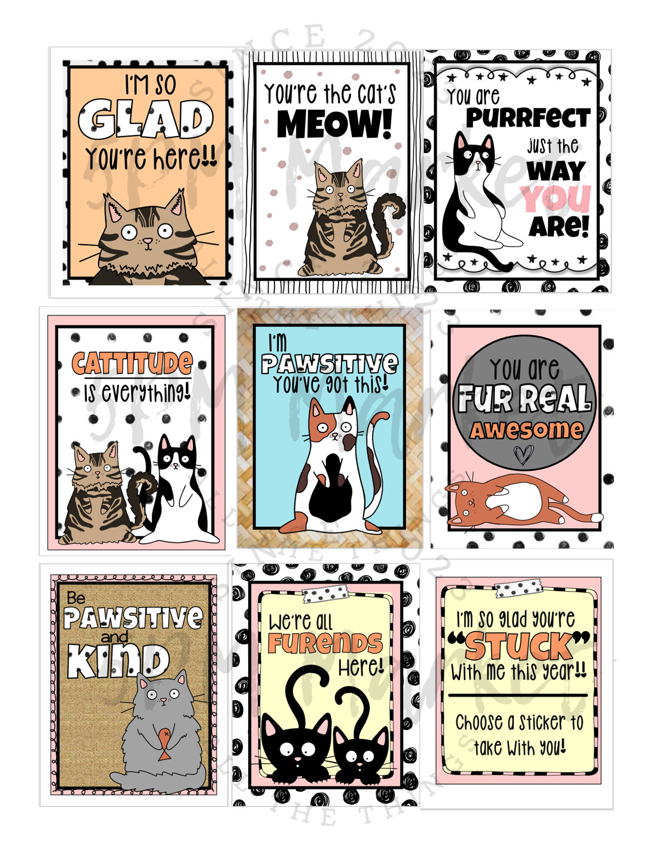Positive Pun Cat Posters Classroom Decor Funny, Trendy, Cute, 9 PDF ...