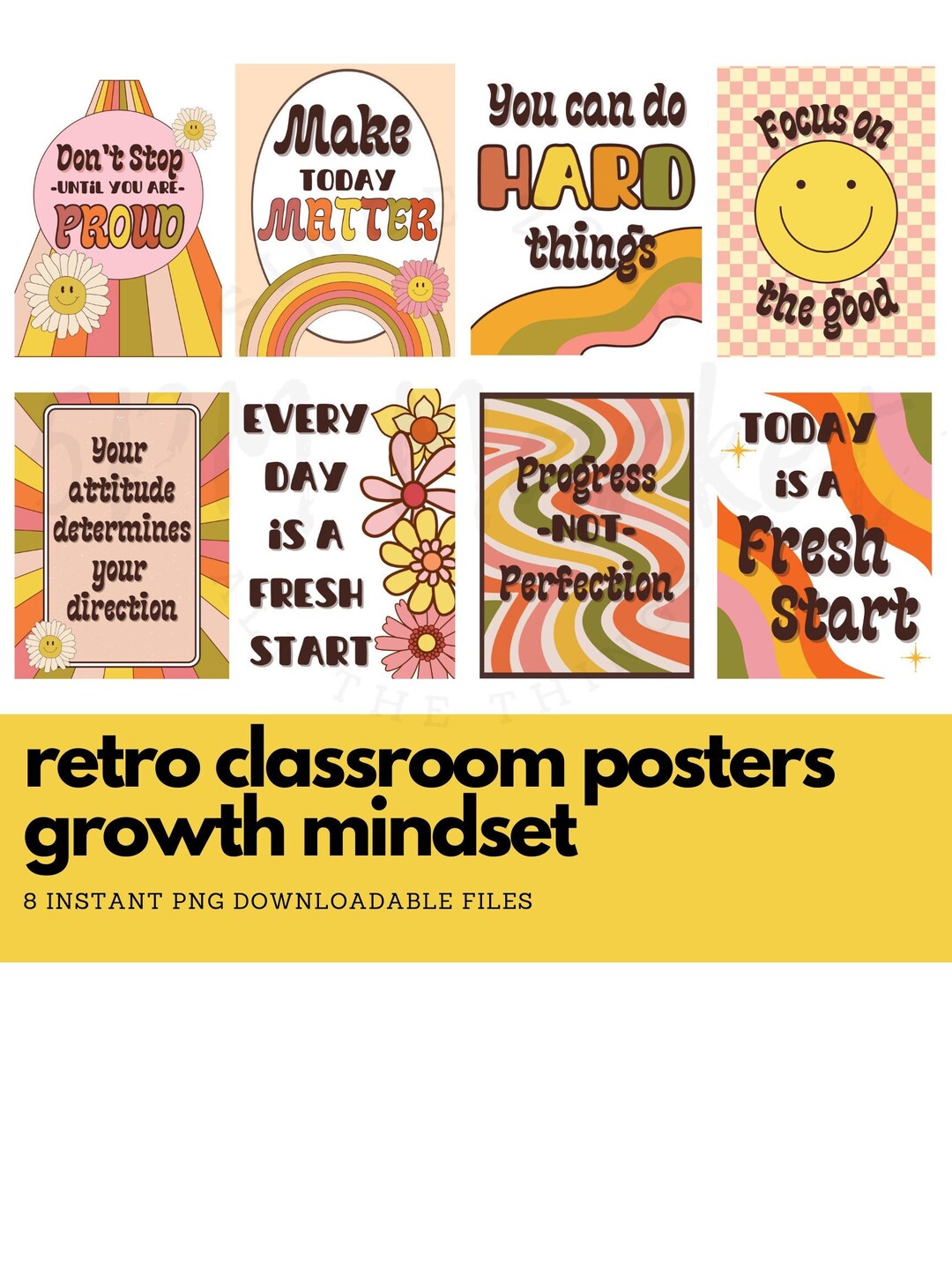 Retro Growth Mindset Classroom Posters, Trendy, Cute, 8 NGF files ...