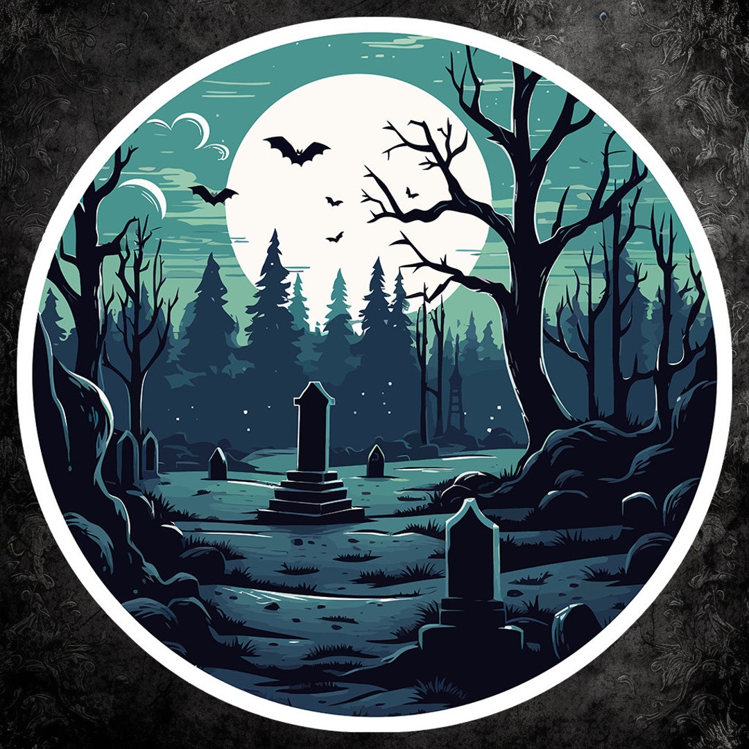 Beautifully Scary Graveyard Sticker - Haunting Vinyl Decal for Laptops ...