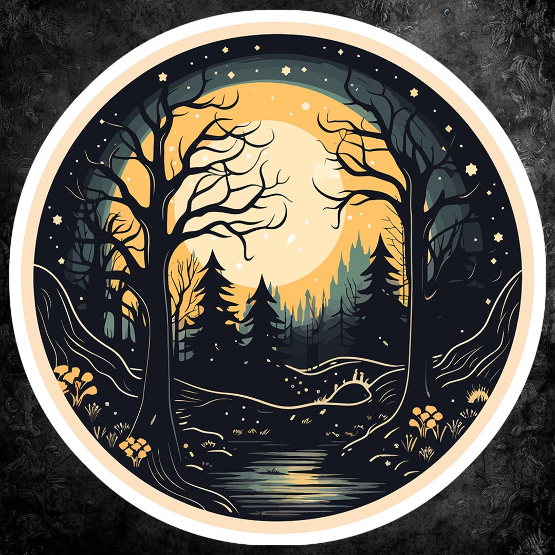 Enchanted Forest at Night Sticker - Mystical Vinyl Decal for Laptops ...