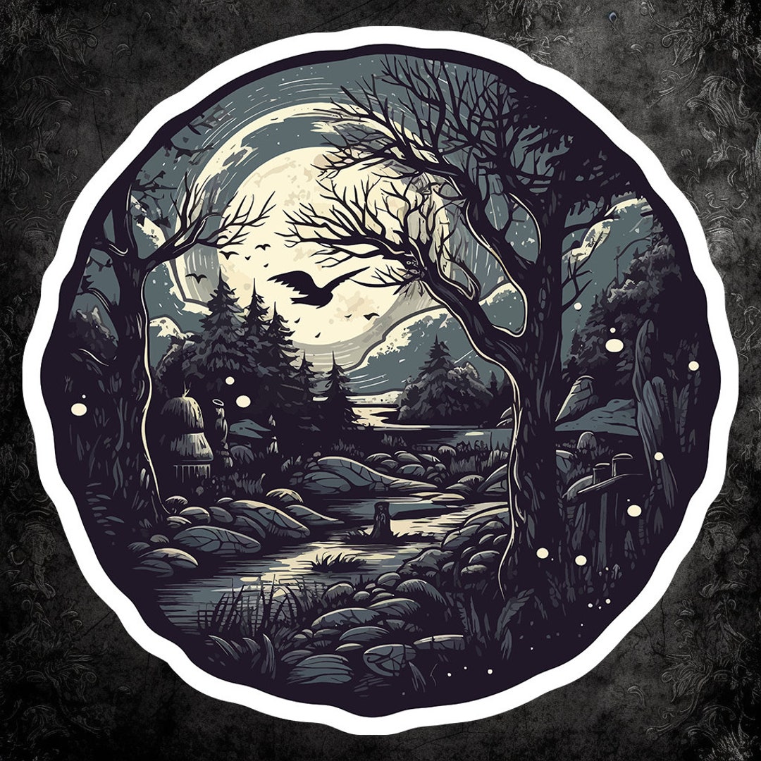 Midnight Specter Spectacle Sticker - Haunted Night Scene Decal, Ideal ...