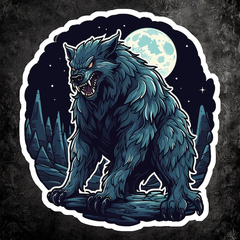 Lunar Fury Werewolf Sticker Vicious Werewolf Against Full Moon Decal ...