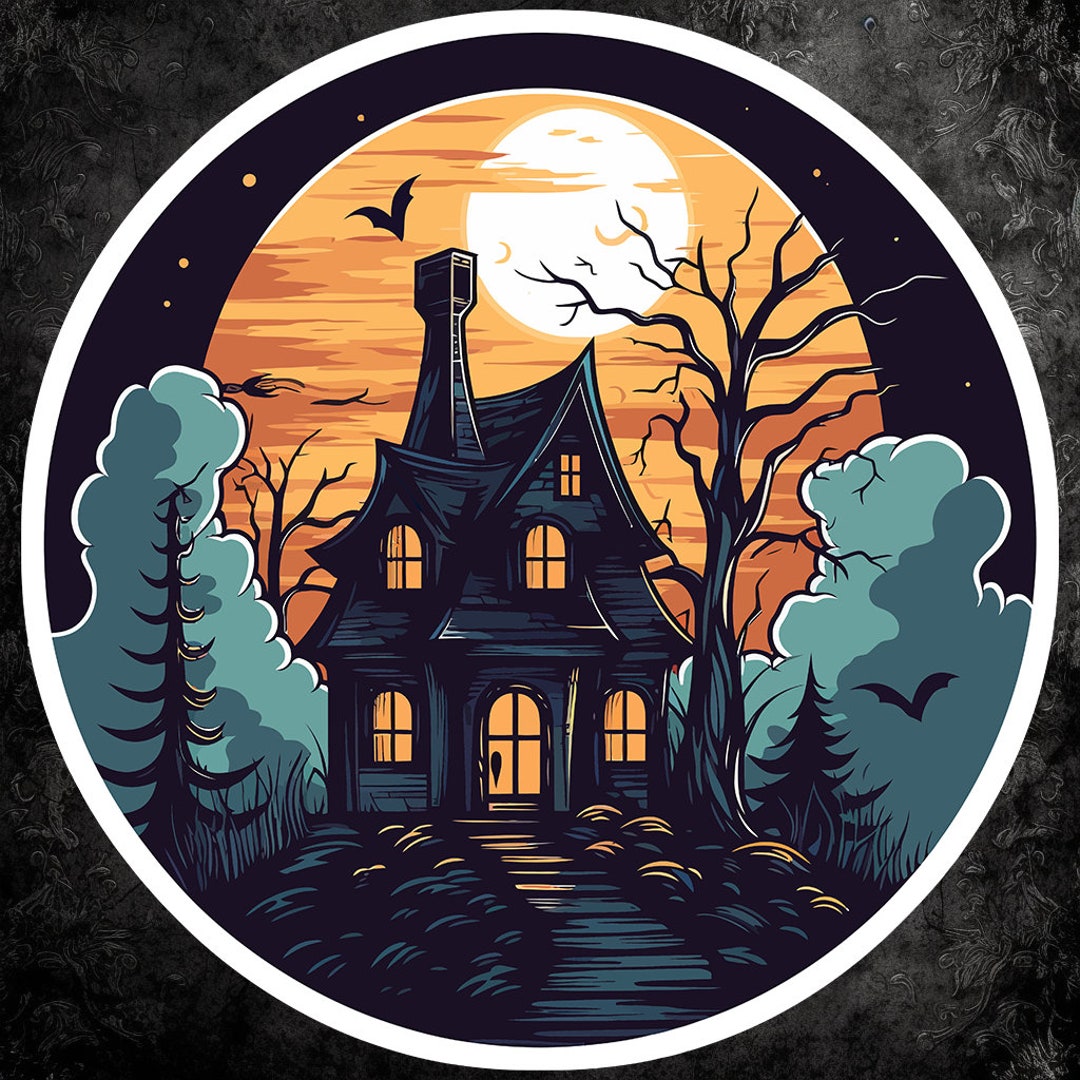 Halloween Night Haunted House Sticker - Eerie Vinyl Decal for Laptops ...