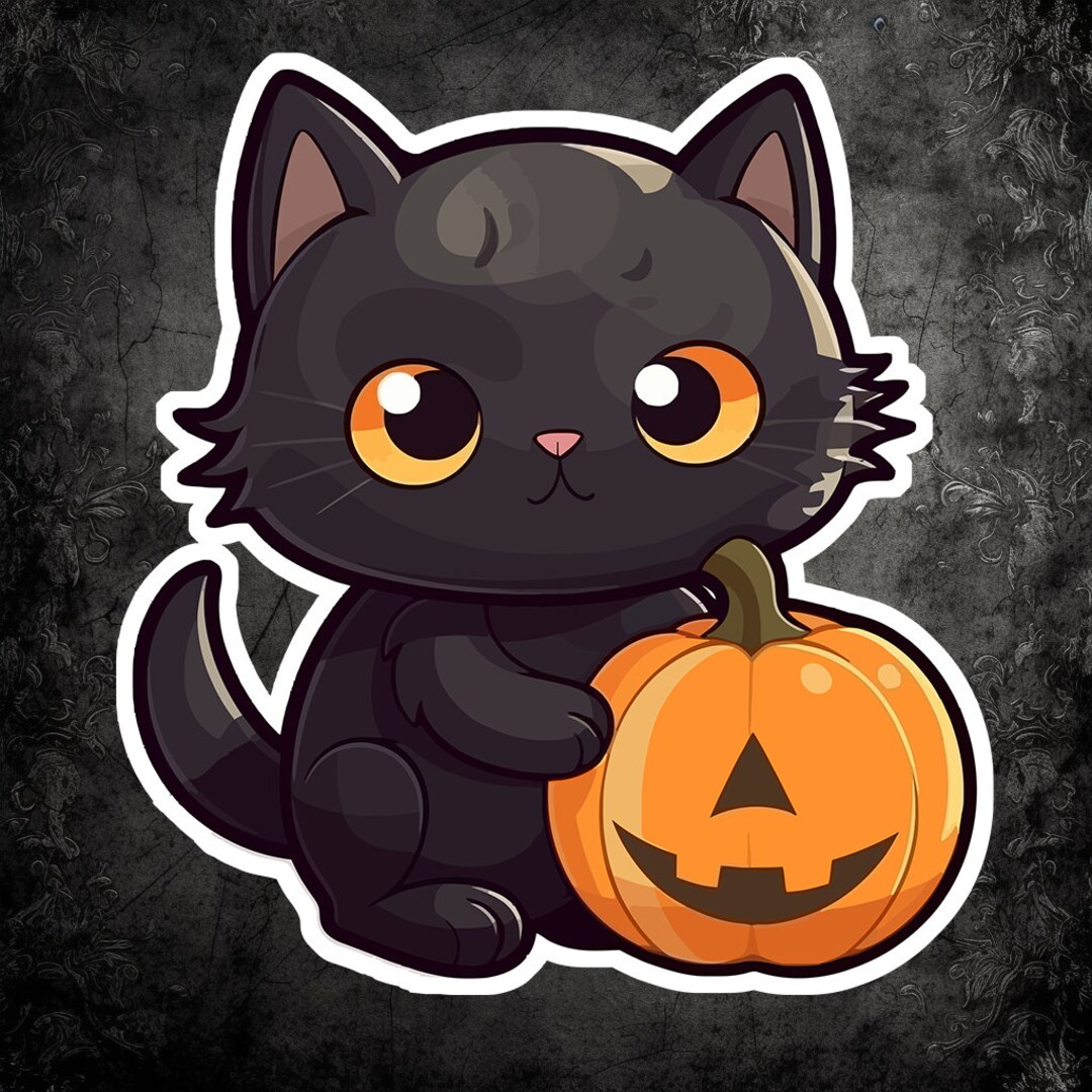 Cute Black Cat and Jack-o-lantern Sticker | Halloween - Etsy