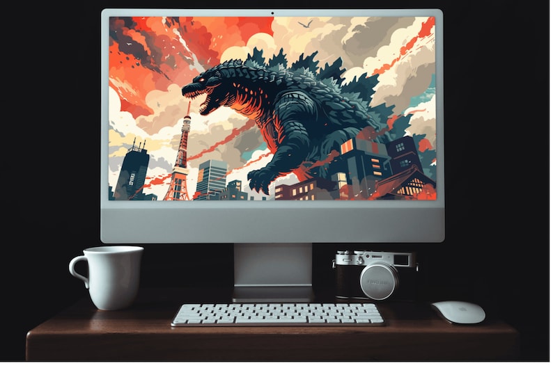 Tokyo Terror - Godzilla Rampage Wallpaper, Urban Destruction Scene - Etsy