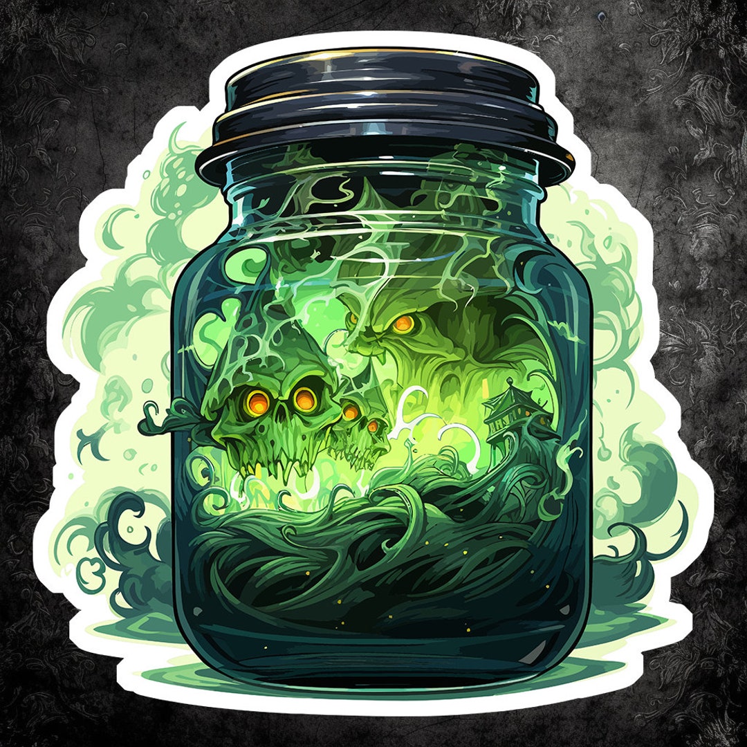 Haunted Ghosts Jar Sticker: Eerie Green Mist Vinyl Decal - Etsy