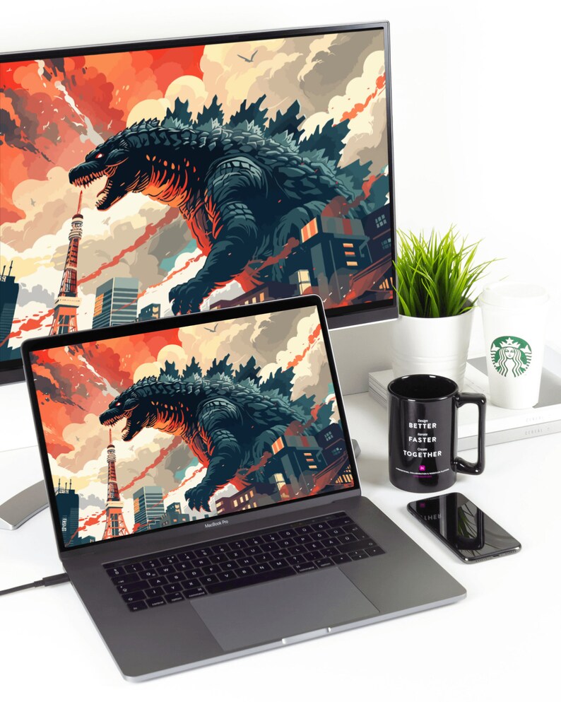 Tokyo Terror - Godzilla Rampage Wallpaper, Urban Destruction Scene - Etsy