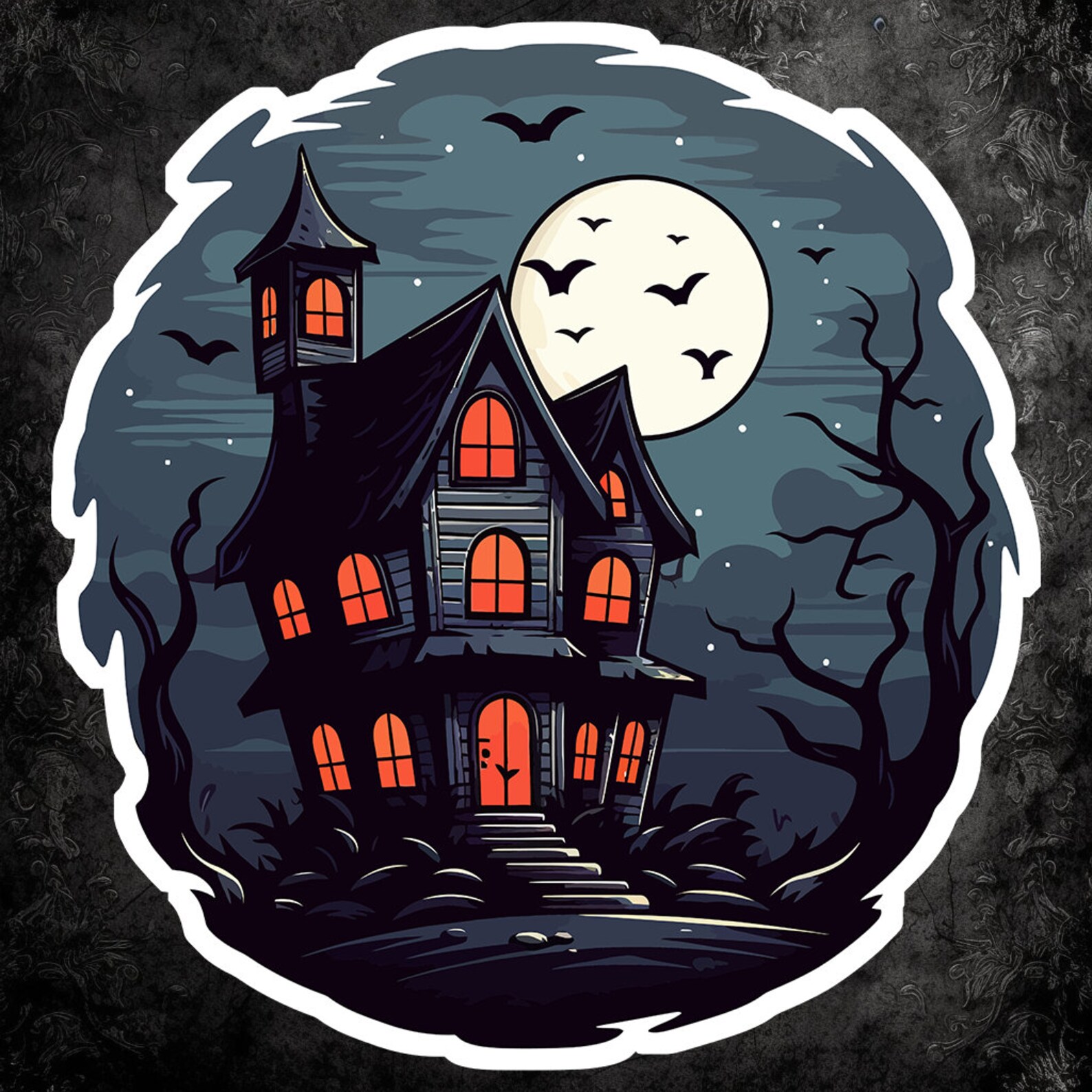 Halloween Haunted House Sticker - Eerie Vinyl Decal for Laptops, Water ...