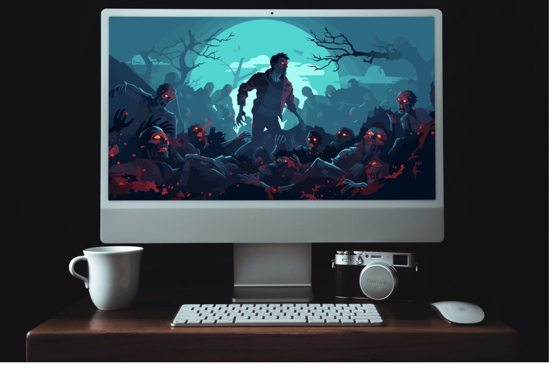 Zombie Invasion Desktop Wallpaper - Halloween Horror - Etsy