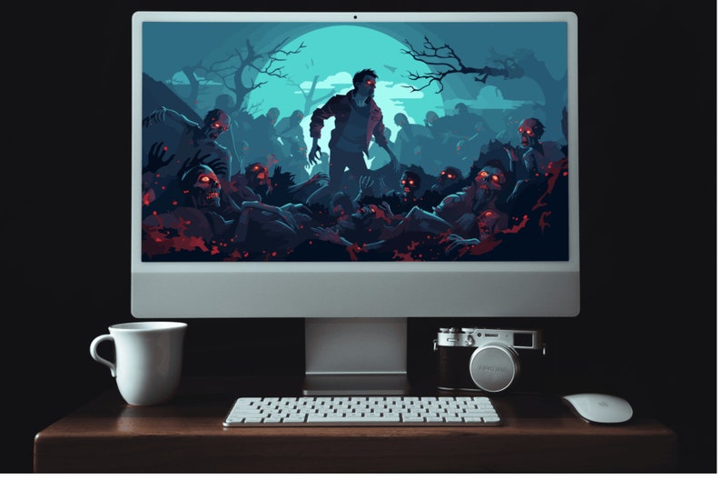 Zombie Invasion Desktop Wallpaper - Halloween Horror - Etsy
