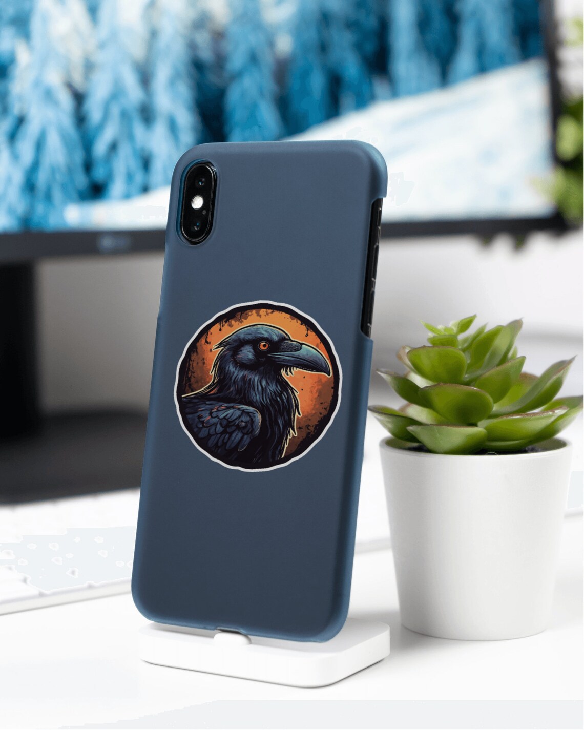 Mystic Raven Vinyl Sticker - Striking Bird Silhouette Against Vibrant ...