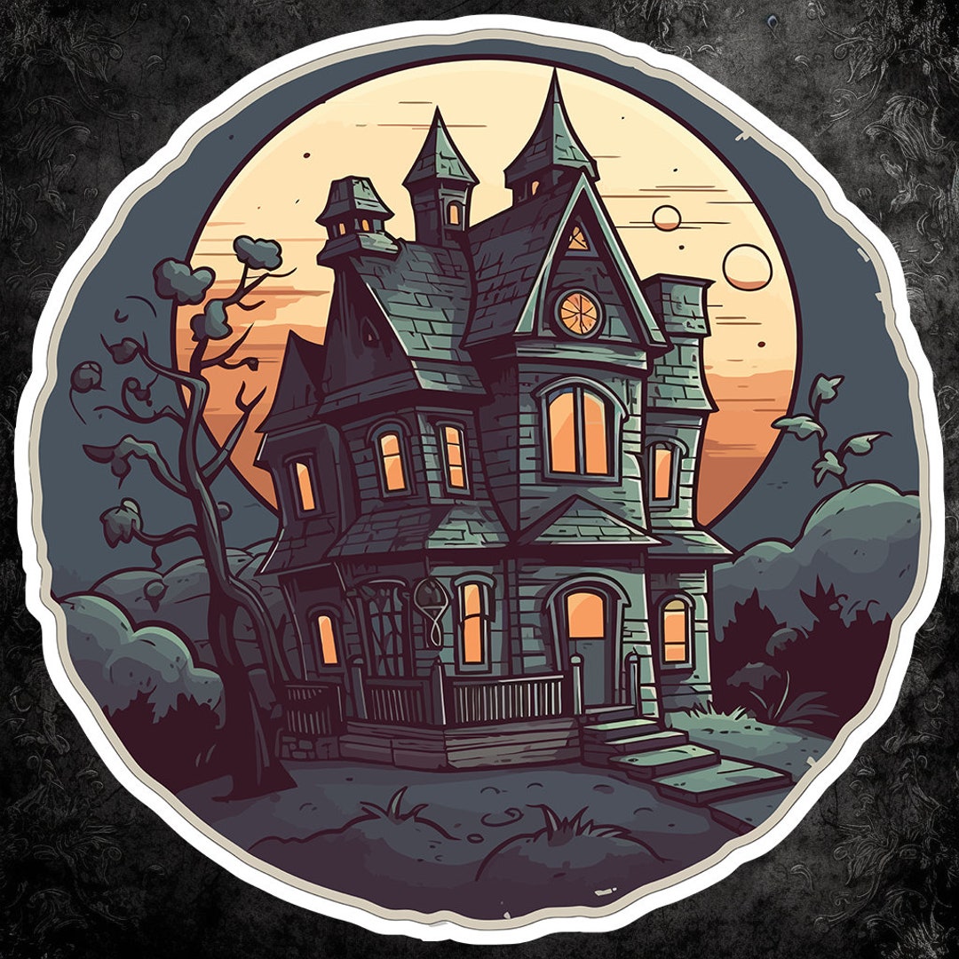 Gothic Gloom Manor Sticker - Haunted House Decal, Ideal for Laptops ...