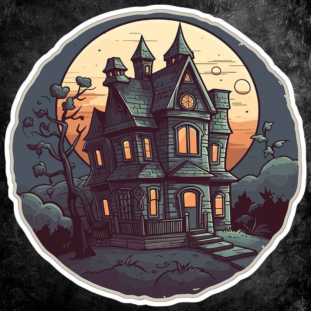 Gothic Gloom Manor Sticker - Haunted House Decal, Ideal for Laptops ...
