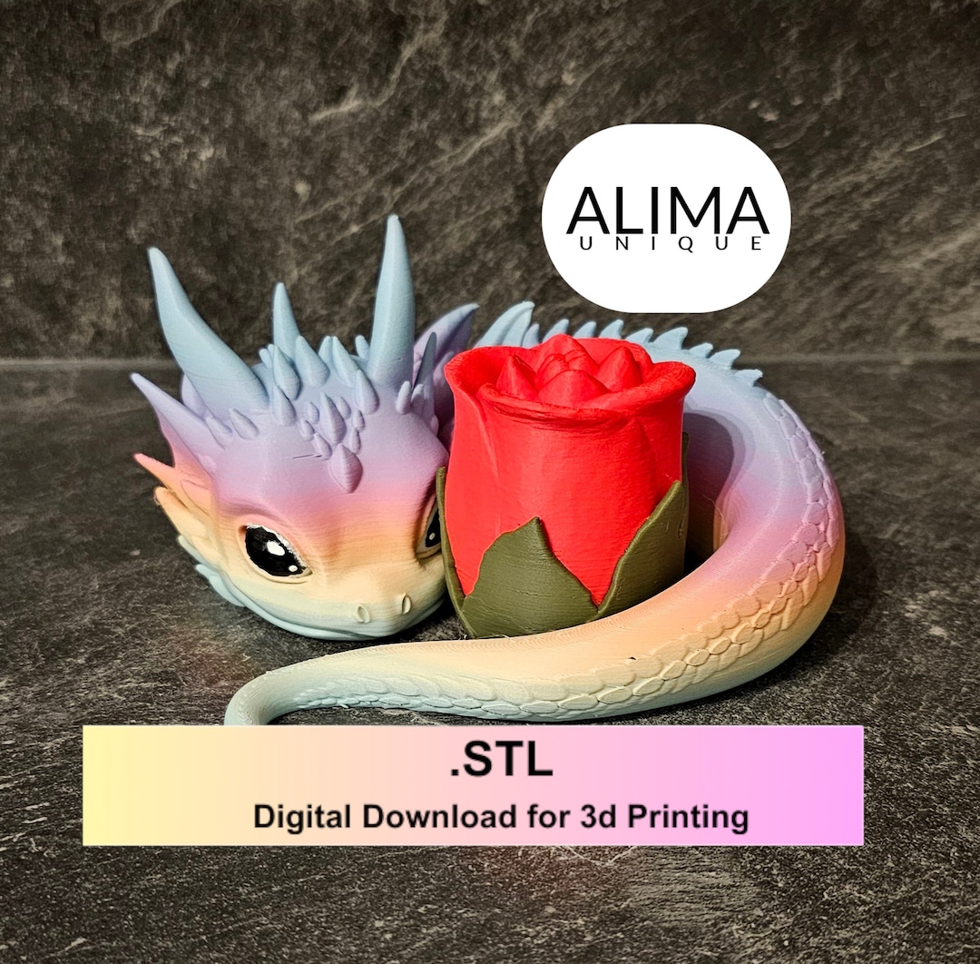 Baby Dragon With a Rose for Valentine's Day Gift for Him/her 3D ...