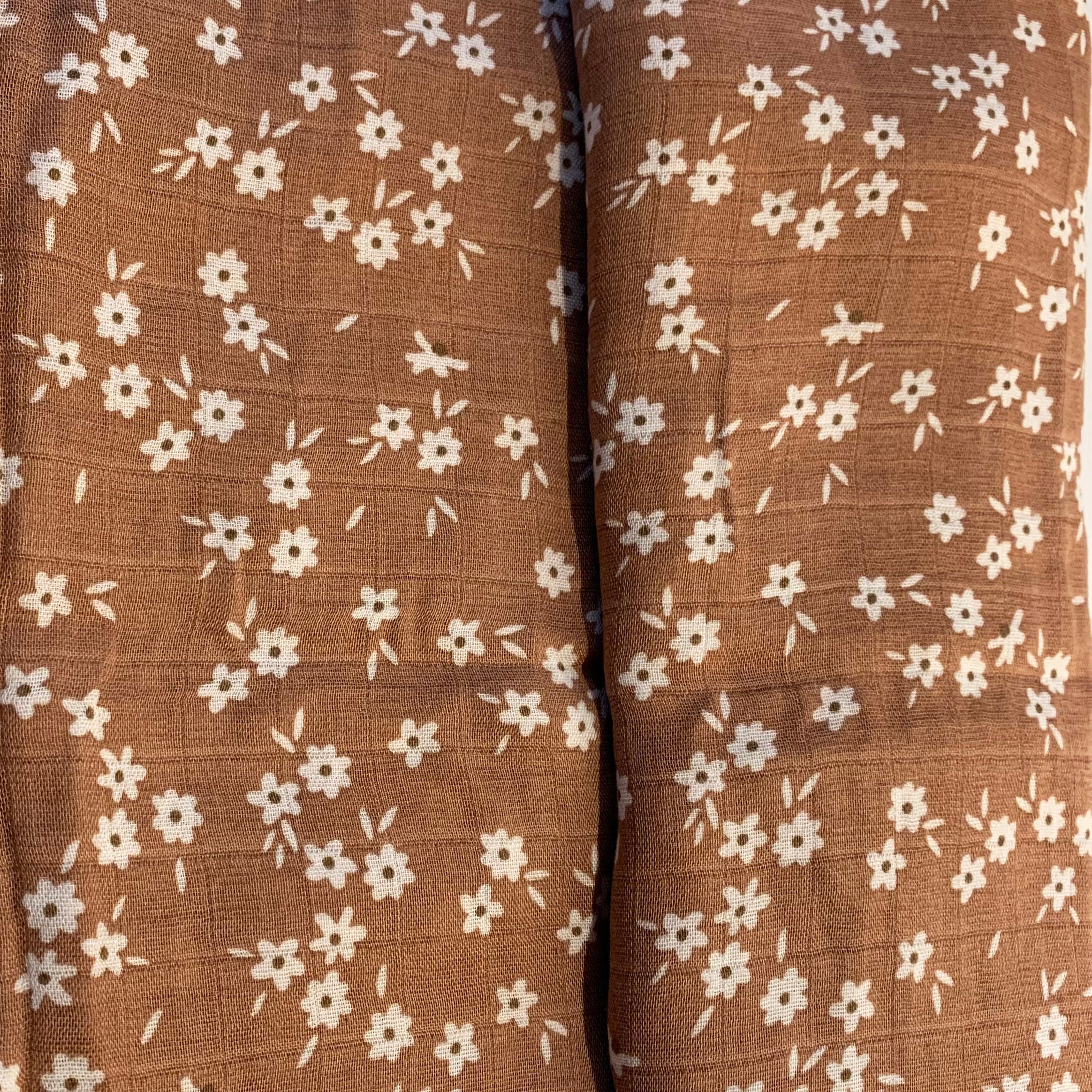 Large Bamboo Baby Girl Blanket, Mocha Floral Muslin Swaddle Blanket ...
