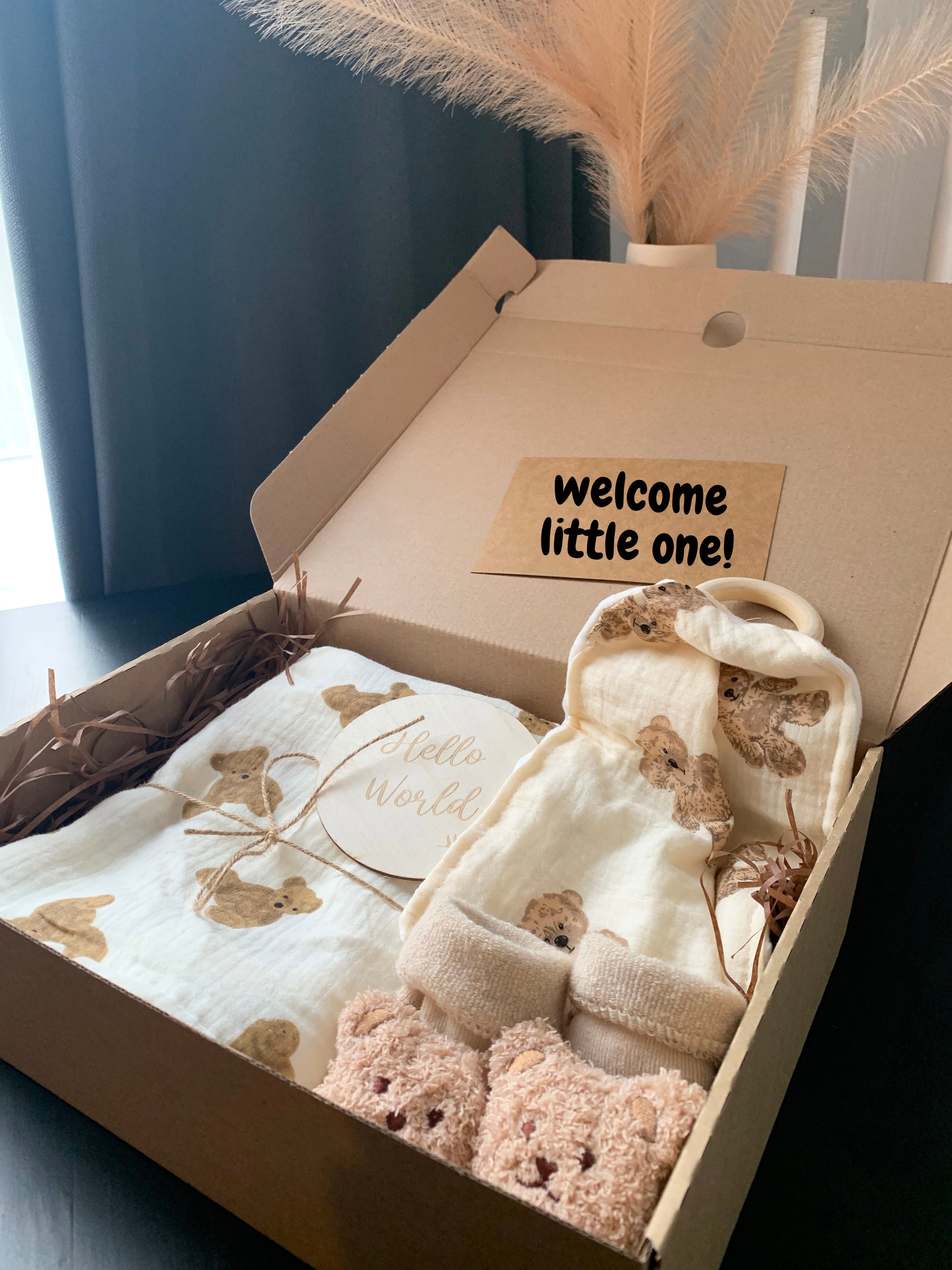 Teddy Bear Gift Box Set Gender Neutral Baby Shower Gift Box for Baby ...