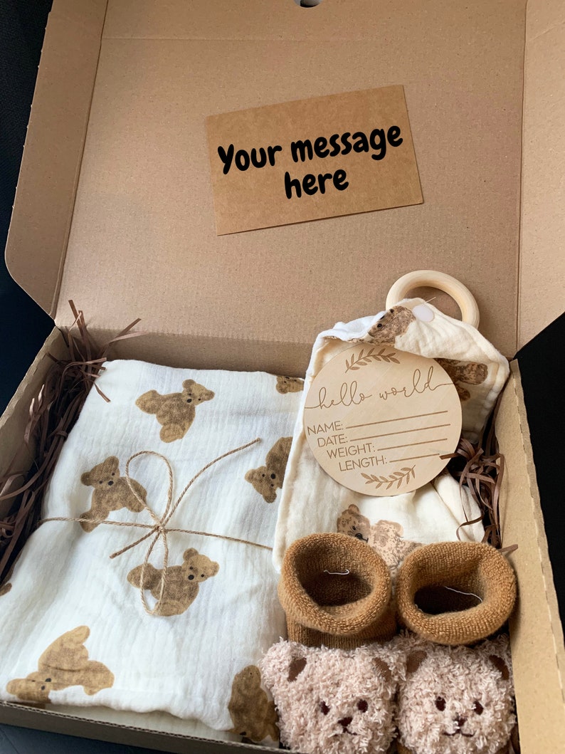 Teddy Bear Gift Box Set Gender Neutral Baby Shower Gift Box for Baby ...