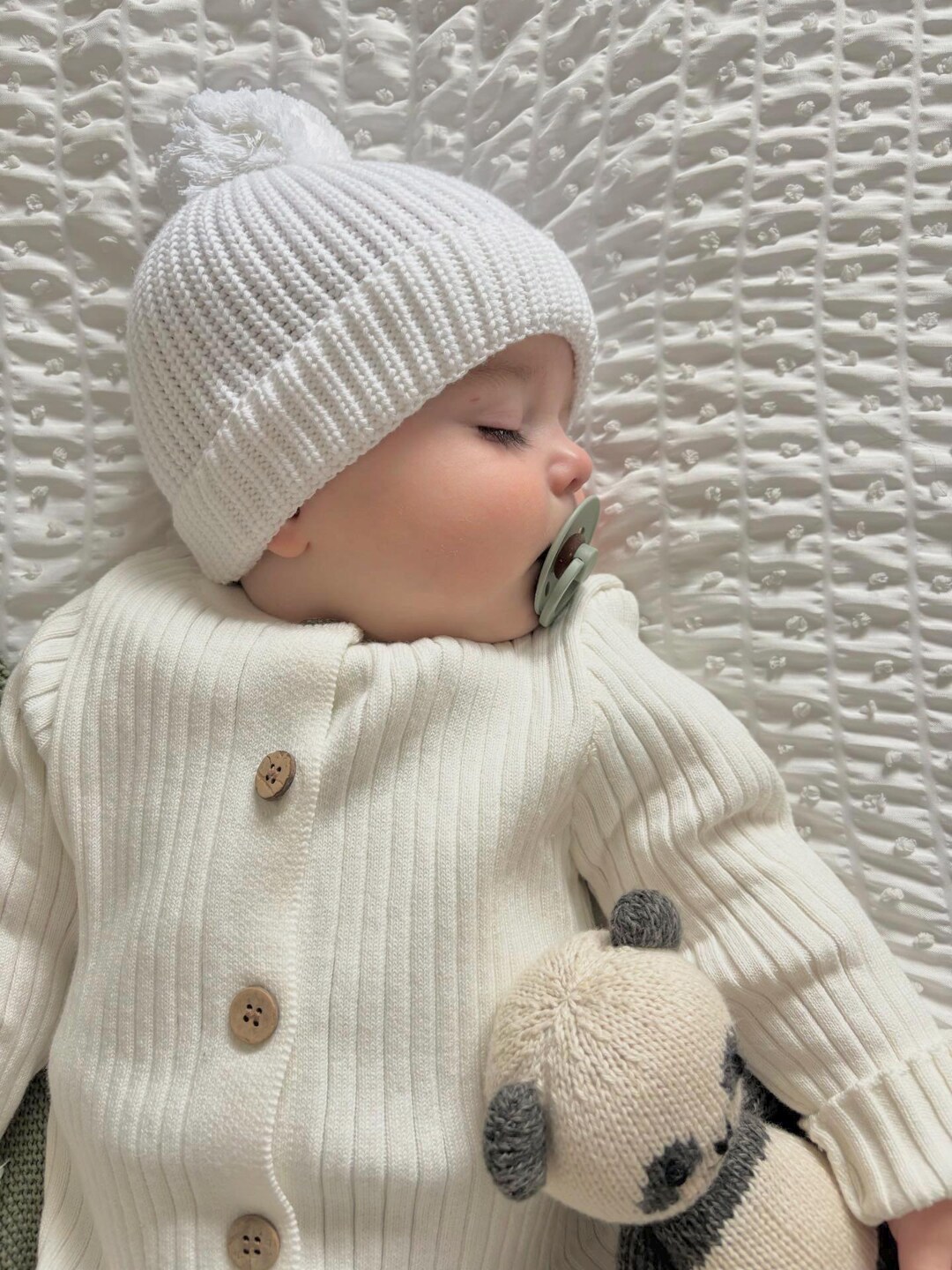 Baby Chunky Knit Pom Pom Milk Beanie, Organic Cotton Baby Hat , Baby ...